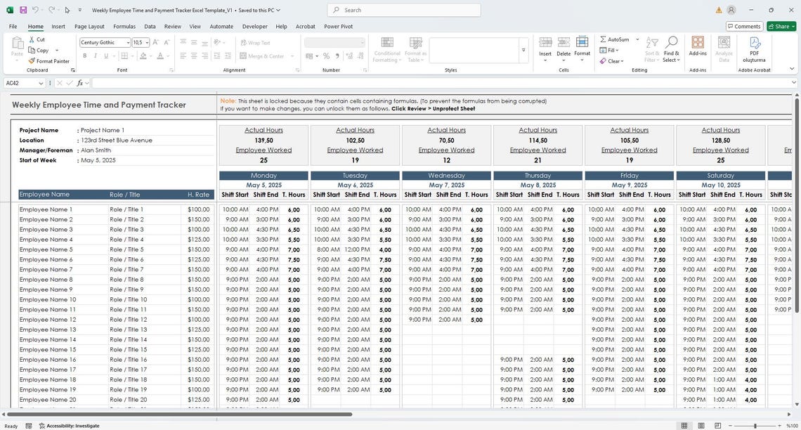 Weekly Employee Timesheet & Payment Tracker Excel Template: Work Hours ...