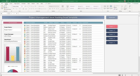 Project Issue Tracker Excel Template