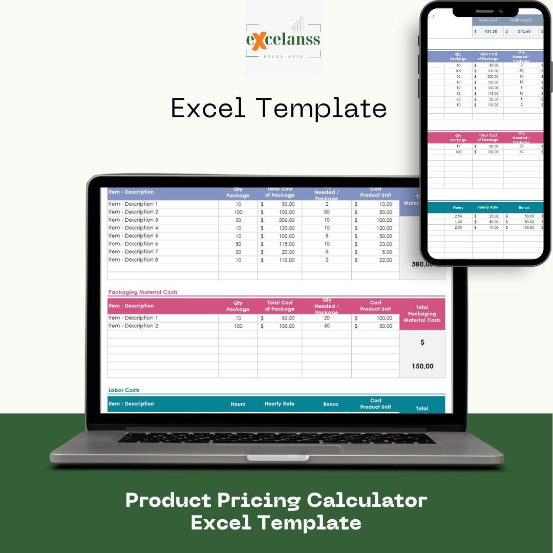 Product Pricing Calculator Excel Template: for 100 Products With Profit ...