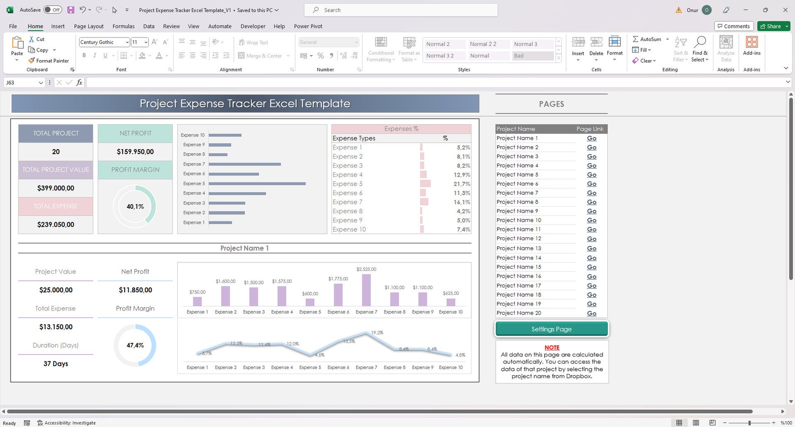 Project Expense Tracker Excel Template | Cost, Budget & Profit Margin ...