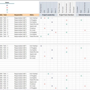 RACI Matrix Excel Template | Project Responsibility Matrix & Task ...