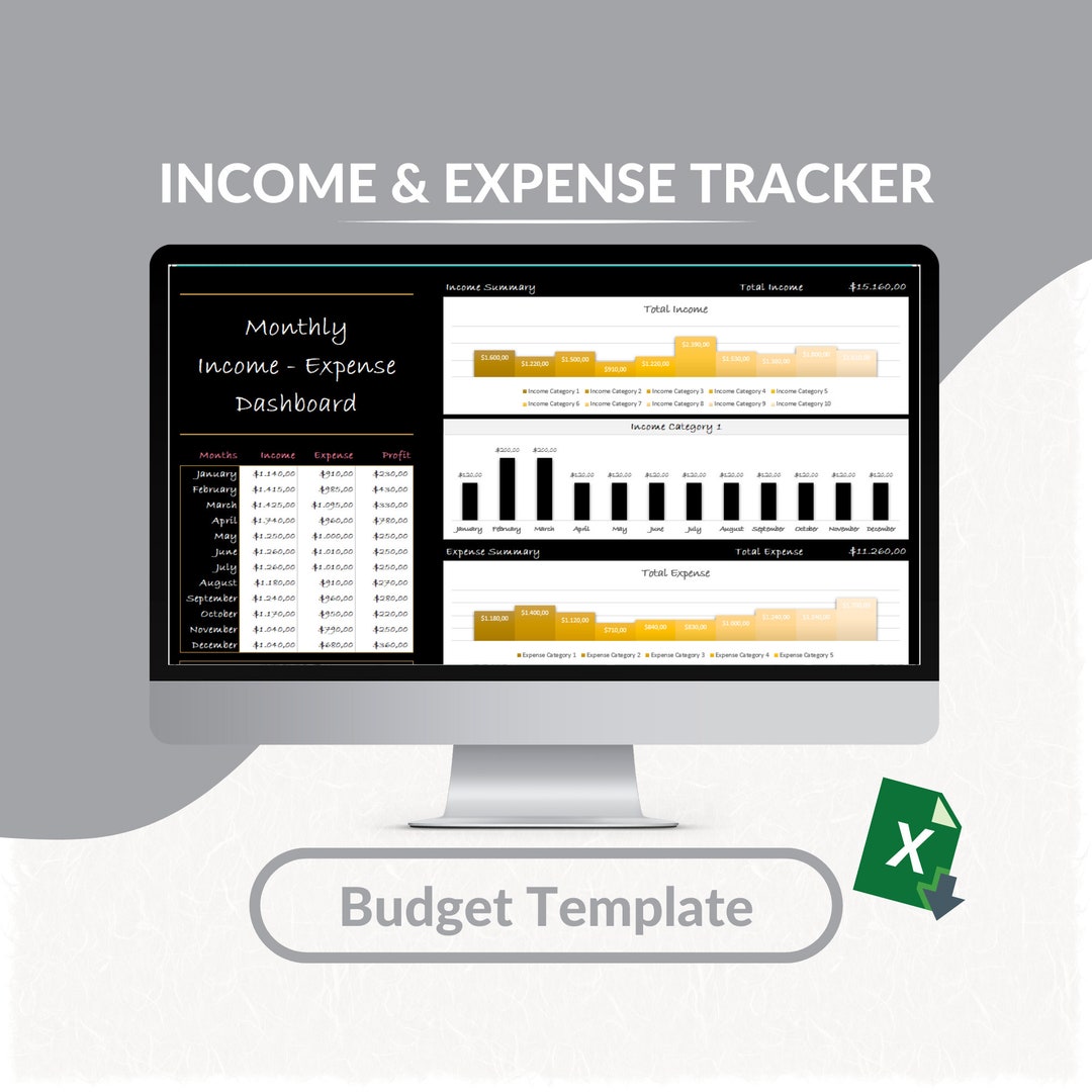 Monthly Income and Expense Tracker Excel Template | Bookkeeping ...