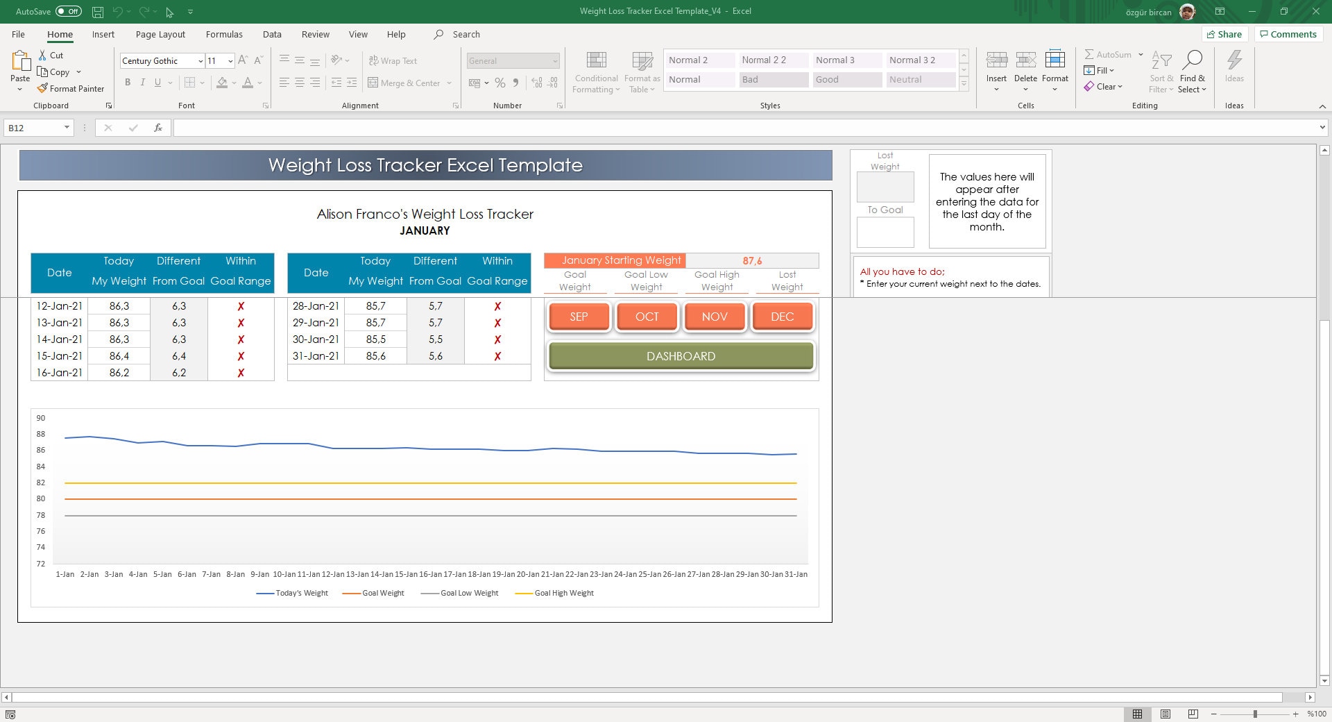 Weight Loss Tracker Excel Template Weight Loss Graph - Etsy