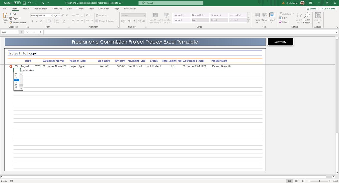 Freelancing Commissions Project Tracker Excel Template - Etsy
