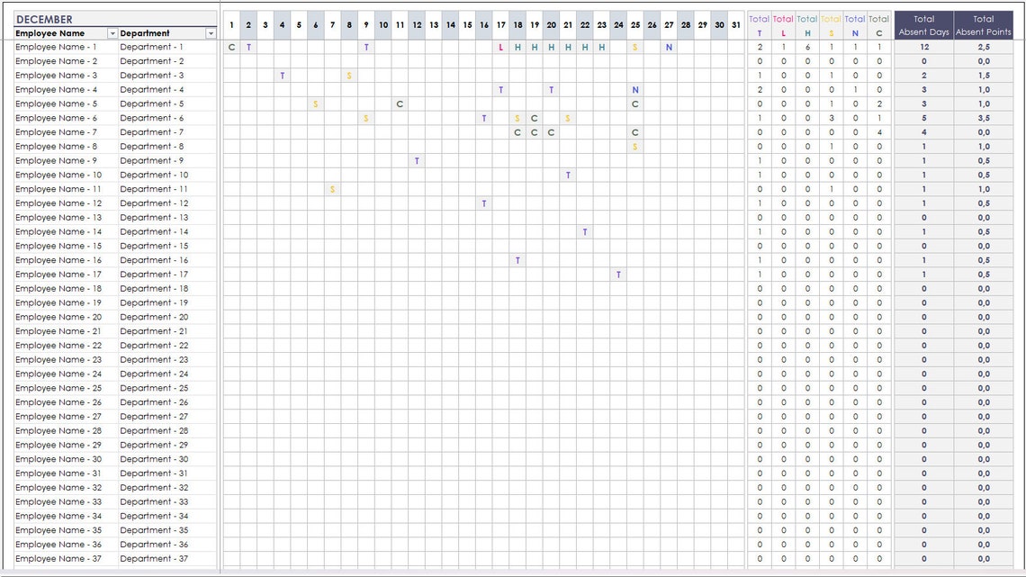 Employee Absence Point Tracker Excel Template | HR Attendance Tracking ...