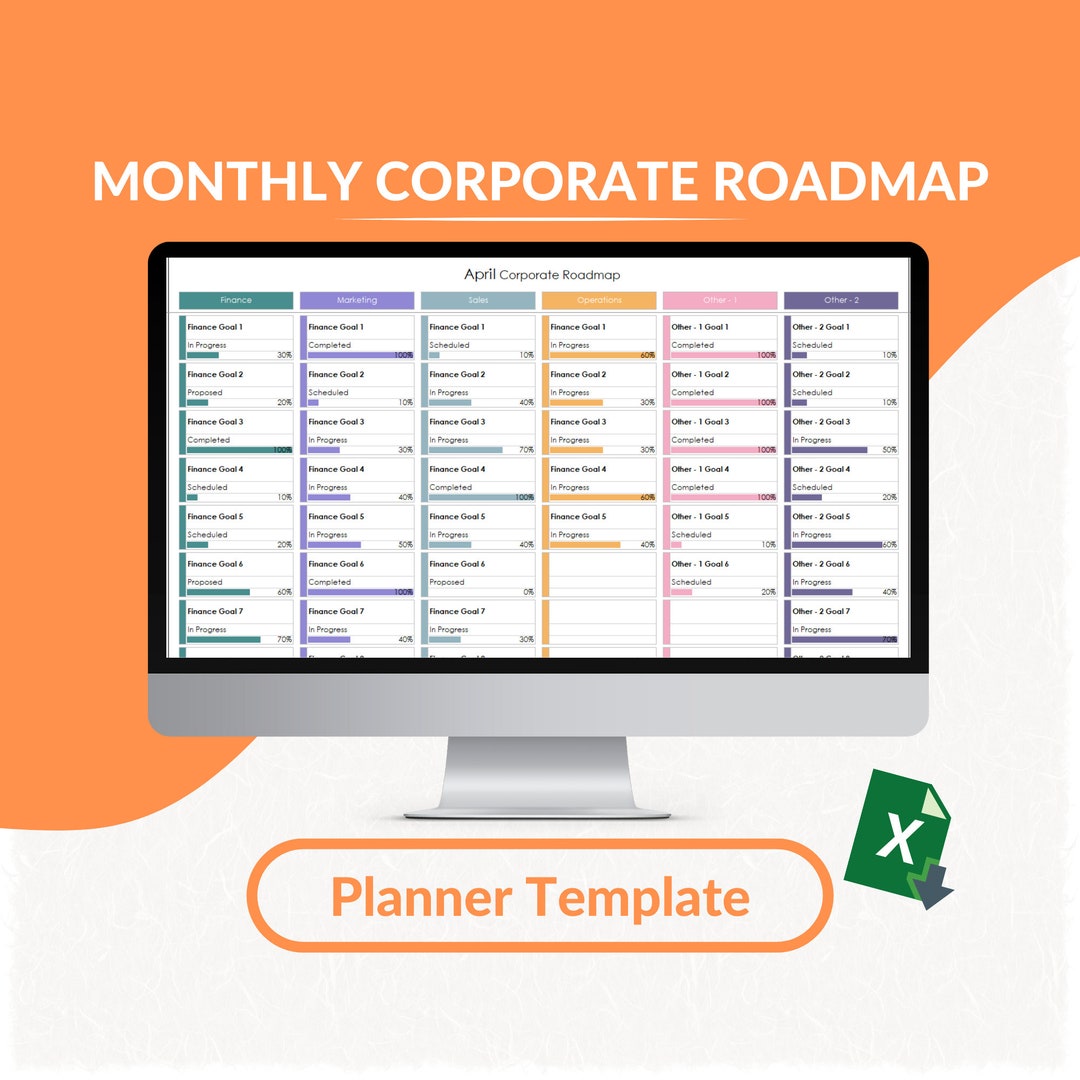 Monthly Corporate Roadmap Excel Template | Corporate Planning ...