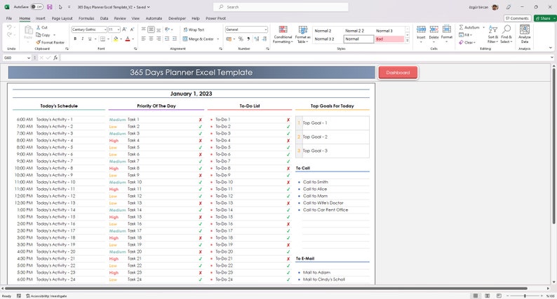 365 Days Daily Planner Excel Template: To-do List Tracker (digital ...