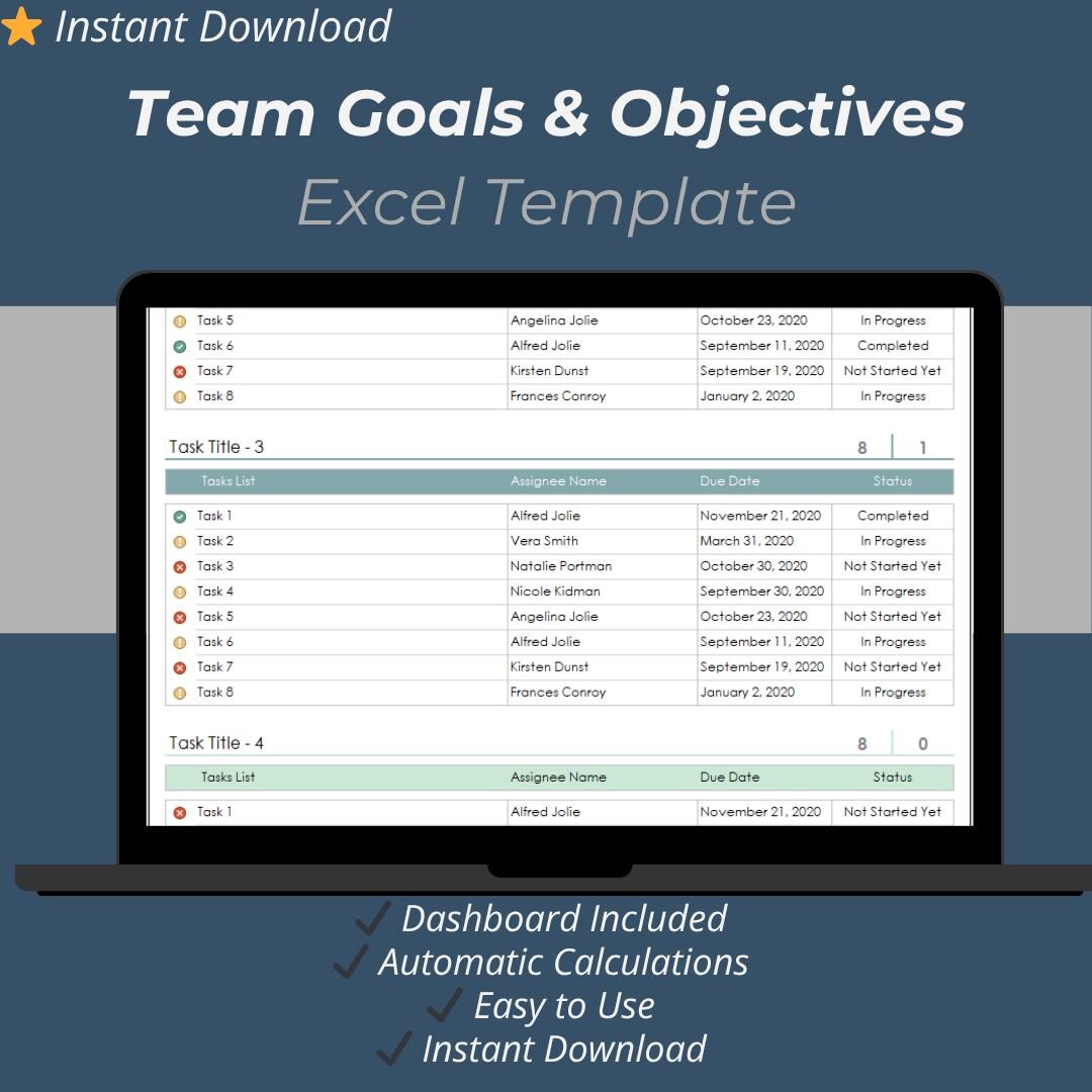 Team Goals & Objectives Excel Template: Track Team Targets, Tasks and ...