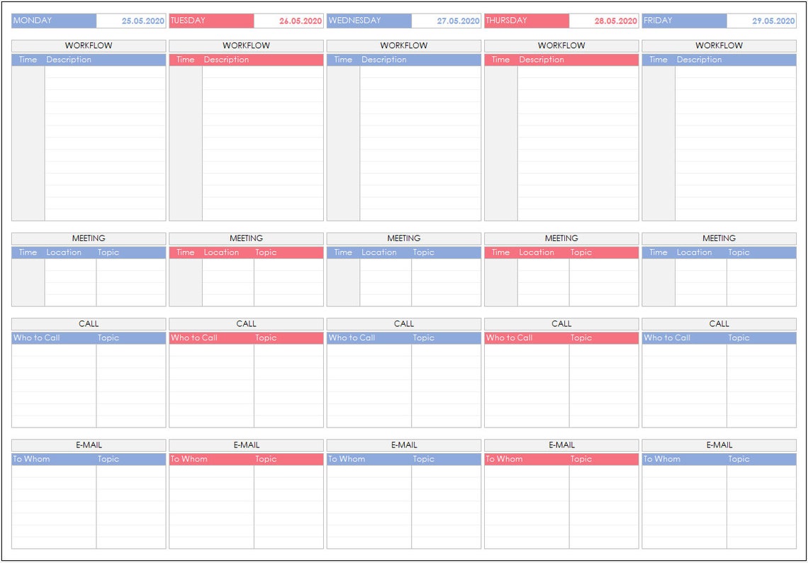 Excel-sjabloon voor wekelijkse werkvoorbereider Wekelijkse - Etsy Nederland