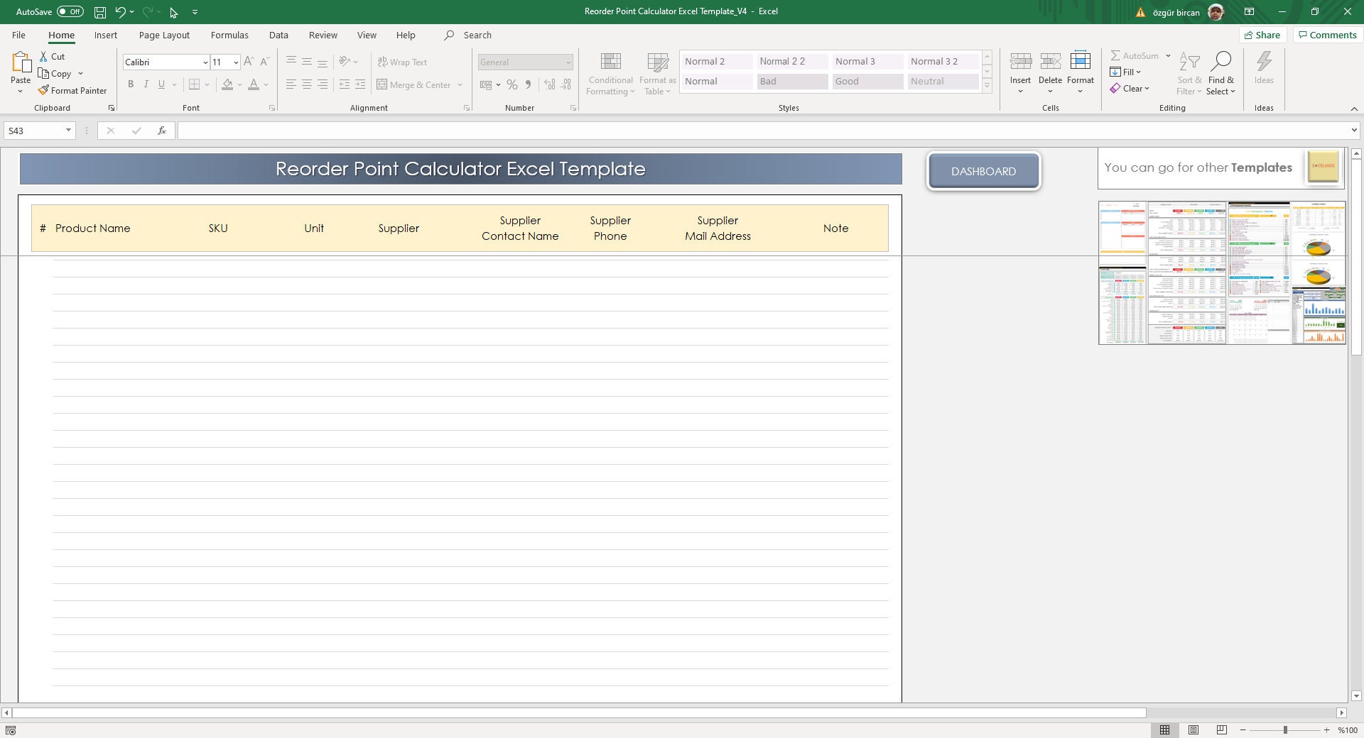Reorder Point Calculator Excel Template Reorder Point - Etsy