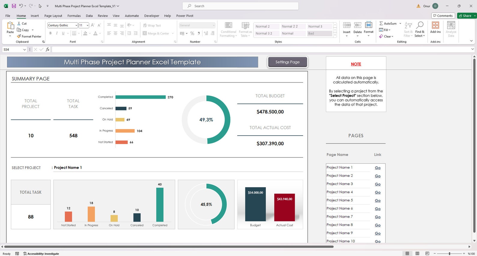 Multi Phase Project Planner Excel Template Multi-stage Task Organizer ...