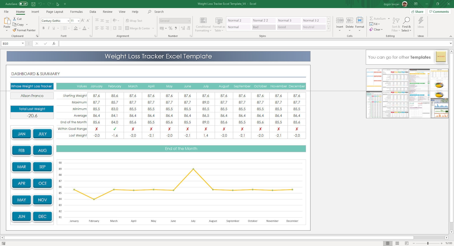 Modèle Excel de suivi de perte de poids Graphique de perte | Etsy France