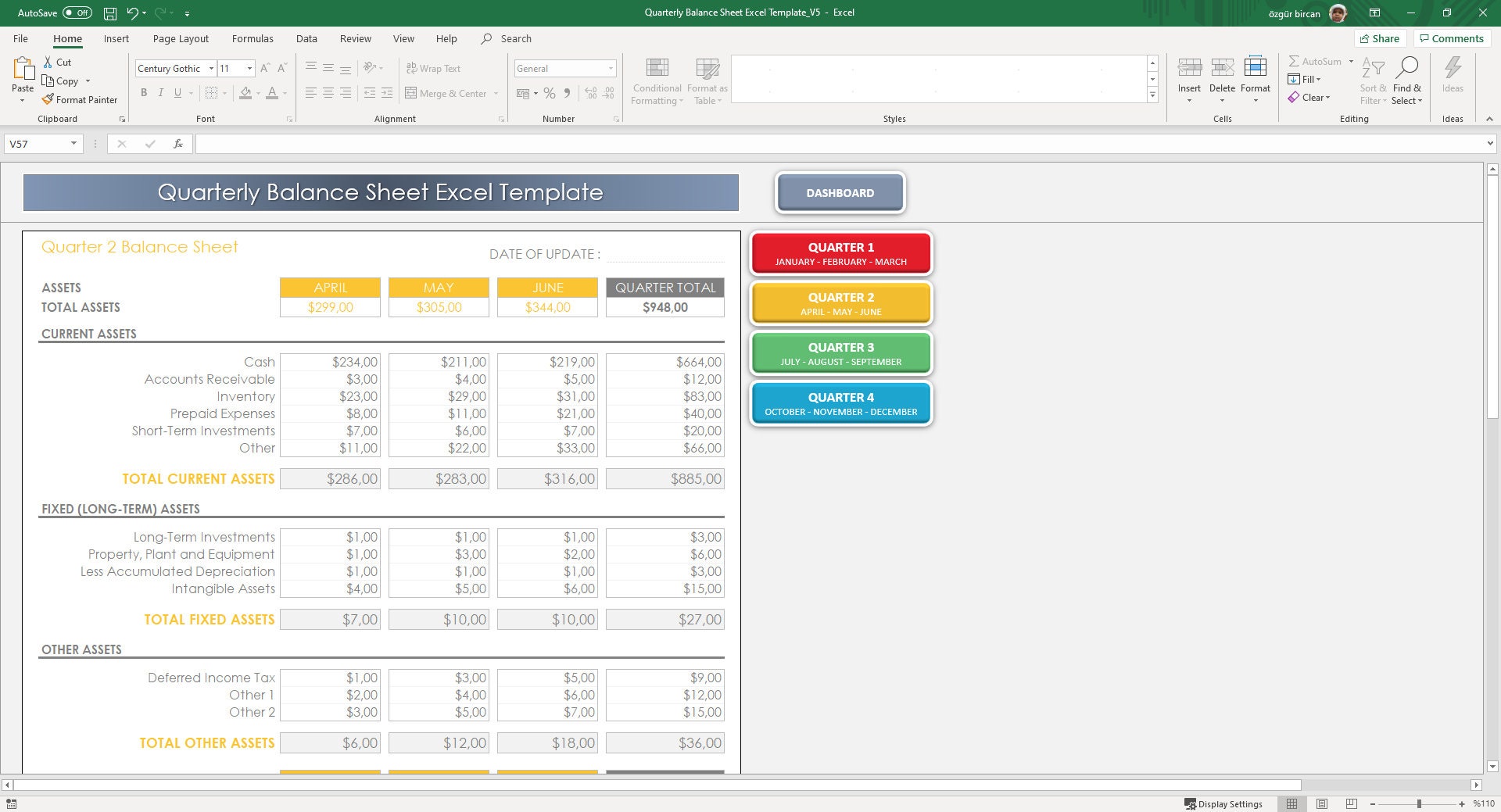 Quarterly Balance Sheet Excel Template Balance Tracker | Etsy Canada