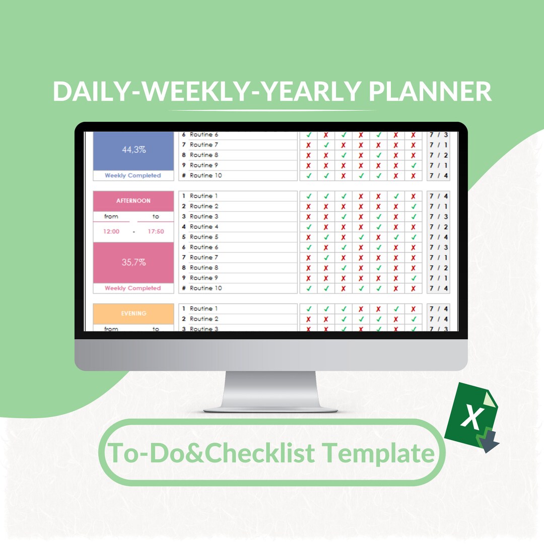 Daily, Weekly, Yearly Routine Planner Excel Template | Excel Planner Tracker | Spreadsheet ...