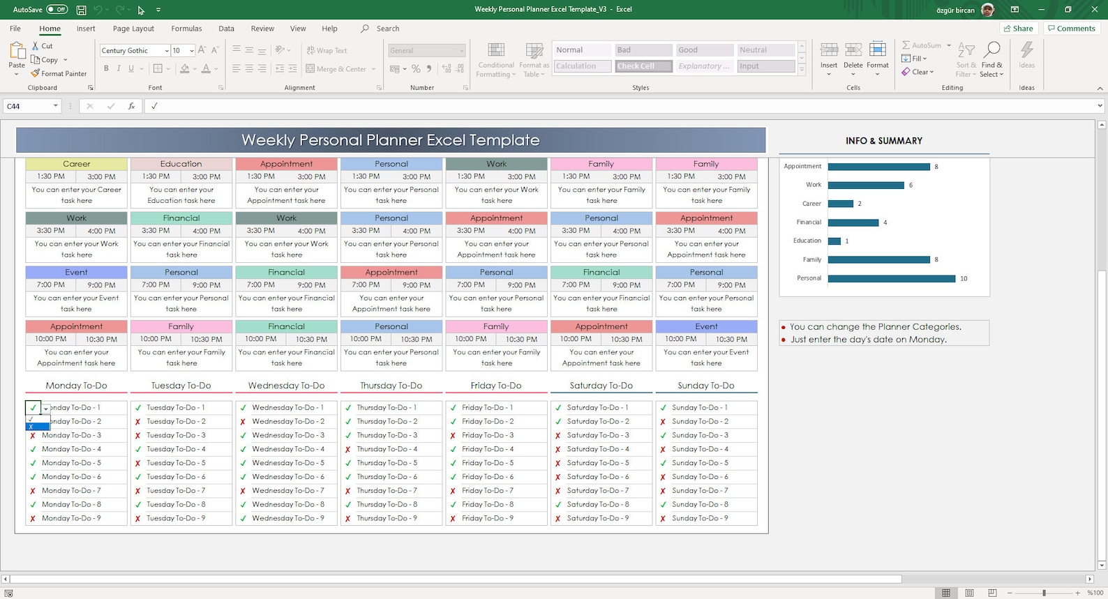 Weekly Personal Planner Excel Template Schedule Tracker Printable Excel ...