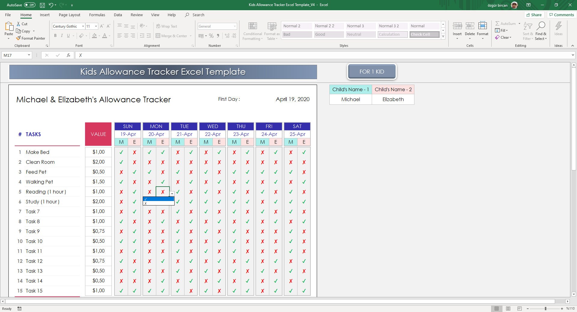 Kids Allowance Tracker Excel Template Planner Excel, 50% OFF