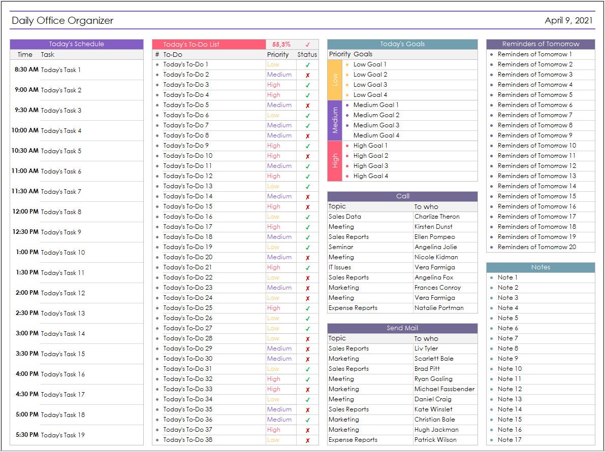 Daily Planner Excel Template | Daily Task & Work Productivity Tracker ...