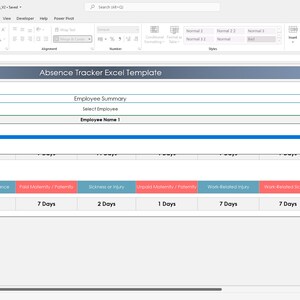 Absence Tracker Excel Template (1-50 Employee) | Employee Time off ...