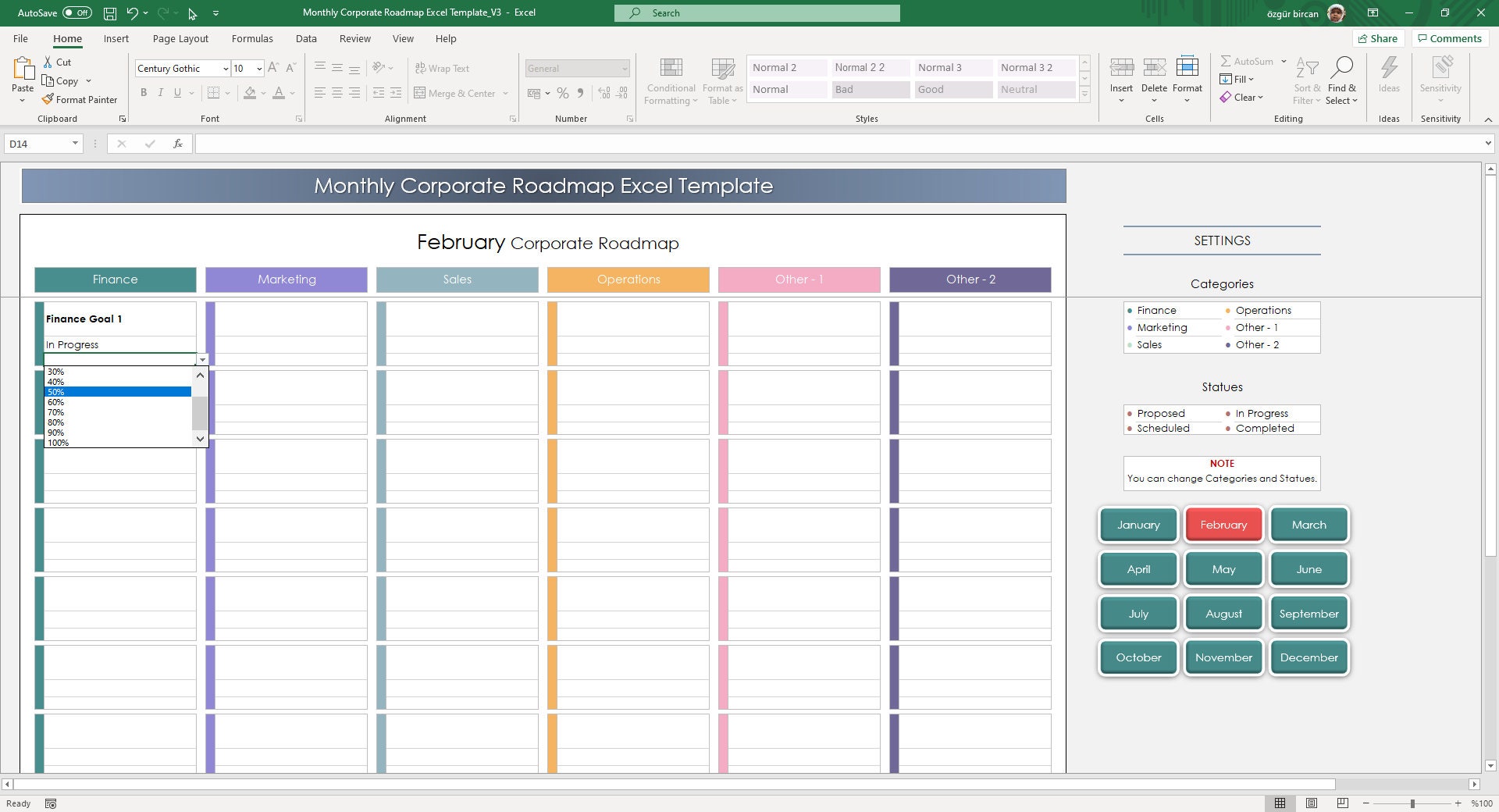 Monthly Corporate Roadmap Excel Template Corporate Planning - Etsy