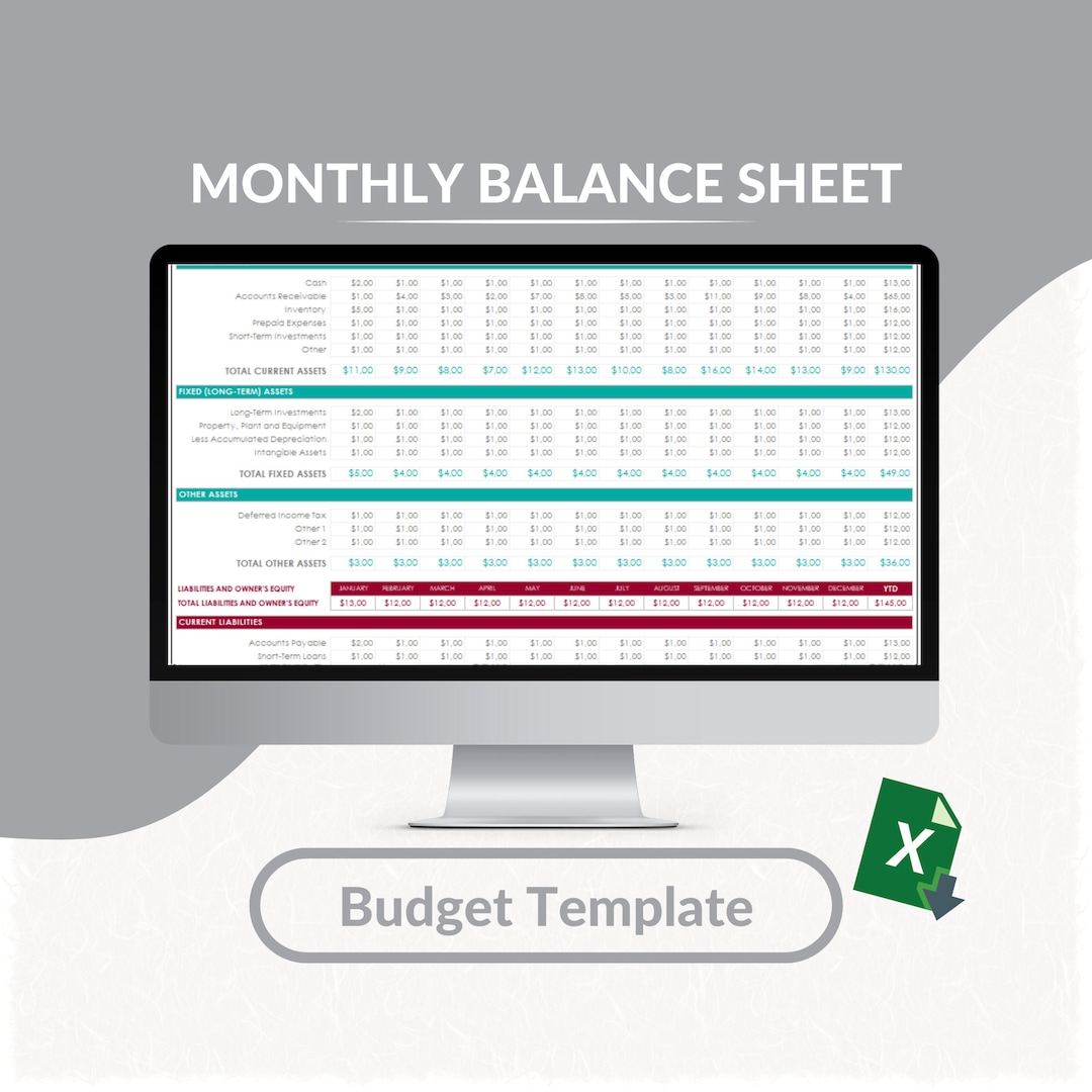 Monthly Balance Sheet Excel Template | Financial Statement Template ...