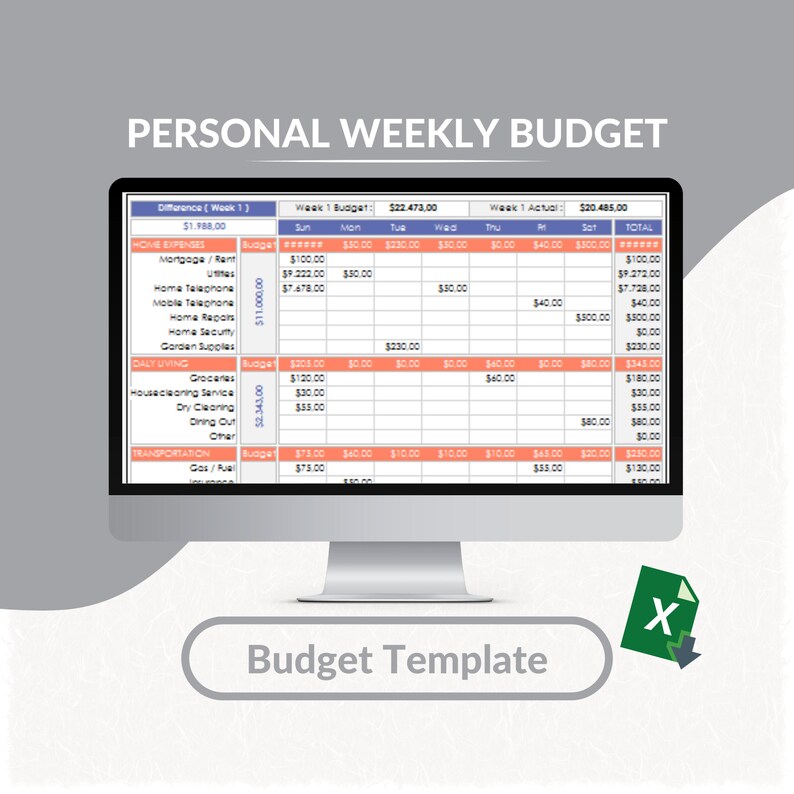 Excel-sjabloon voor persoonlijk weekbudget Budgettracker - Etsy Nederland
