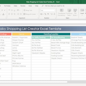 Baby Shopping List Creator Excel Template | Shopping Tracker | Shopping ...