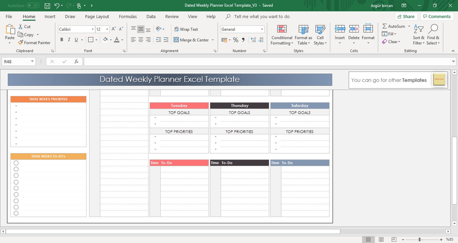 Dated Weekly Planner Excel Template Weekly Planner Dated | Etsy