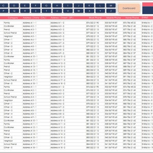 Address & Contact Book Excel Template: Printable Phone and Info ...