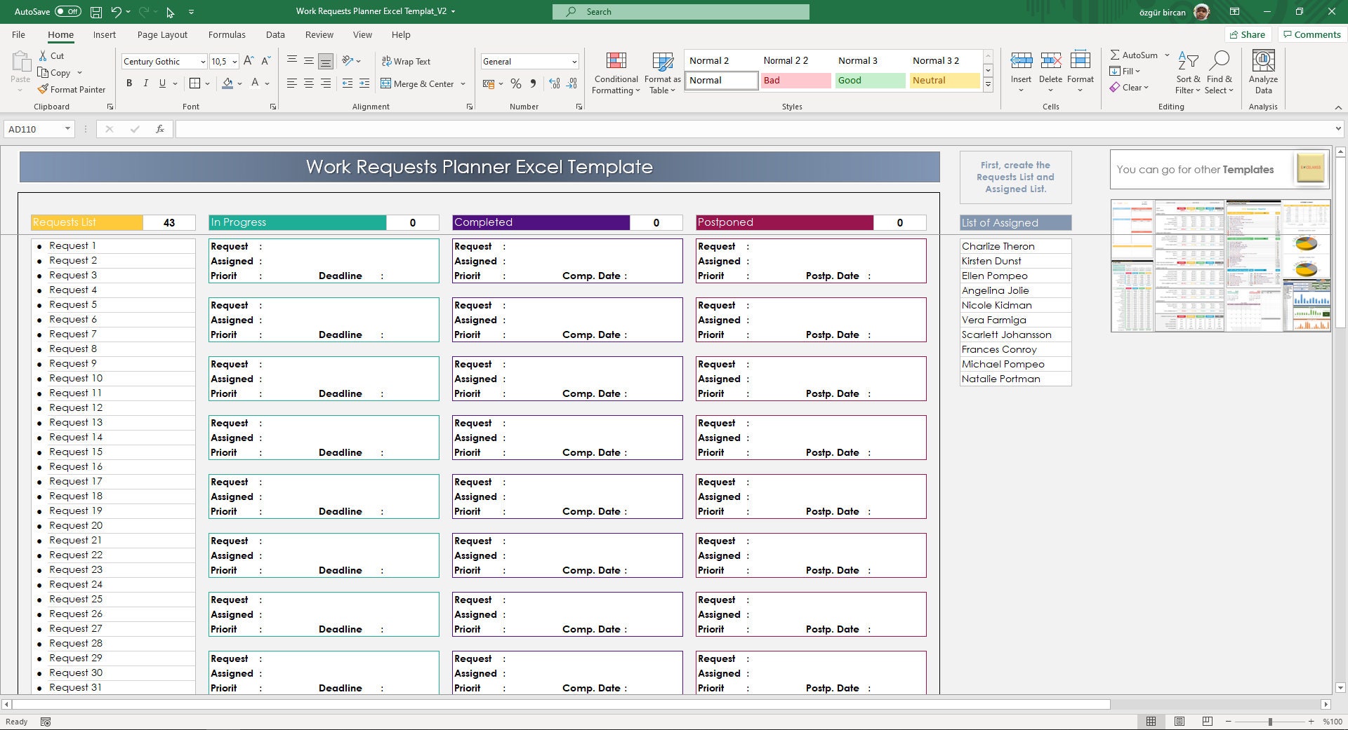 Work Requests Planner Excel Template Work Tracking Chart - Etsy