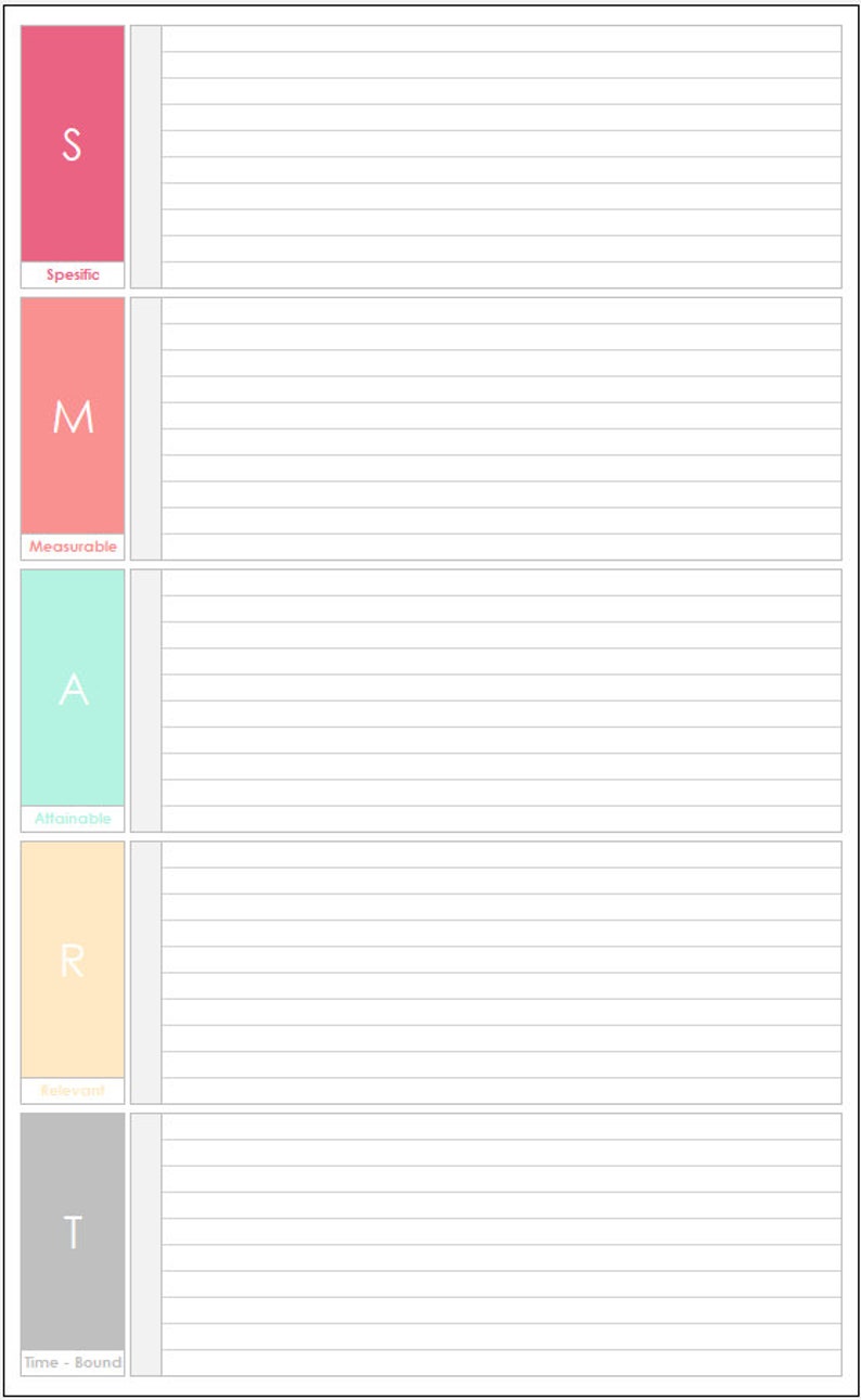 SMART Goal Analysis Excel Template: Printable Personal Planner ...