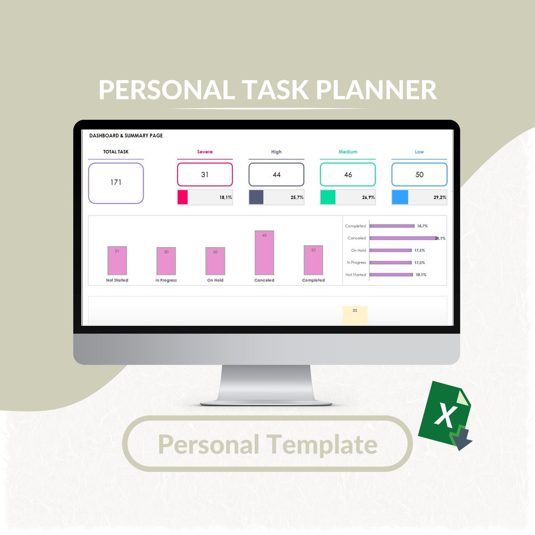 Personal Task Planner Excel Template | Personal Task Tracker Excel ...