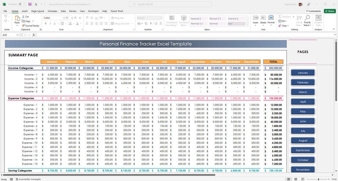 Personal Finance Tracker Excel Template Personal Budget | Etsy