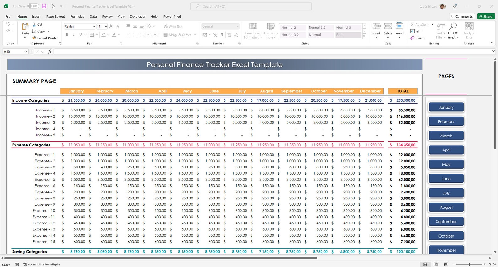 Personal Finance Tracker Excel Template Personal Budget Etsy