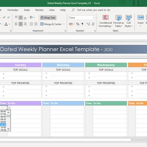 Dated Weekly Planner Excel Template | Etsy