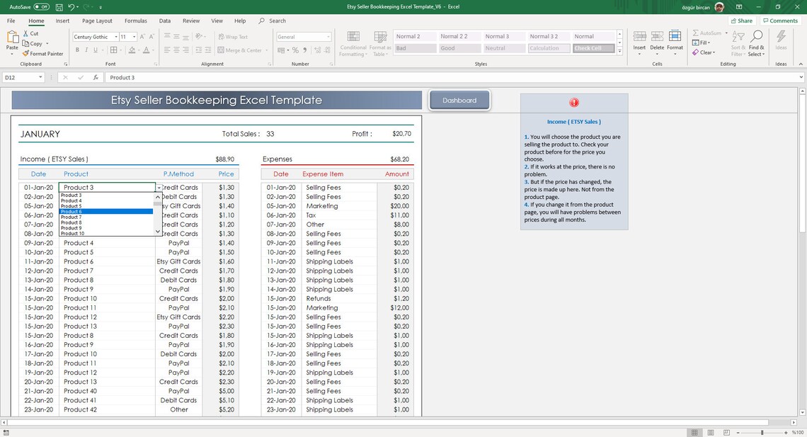 Etsy Seller Bookkeeping Excel Template ETSY Sales Planner - Etsy