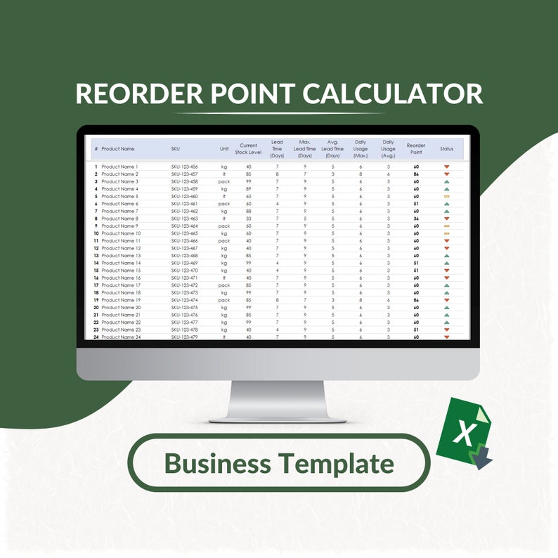 Reorder Point Calculator Excel Template Reorder Point - Etsy