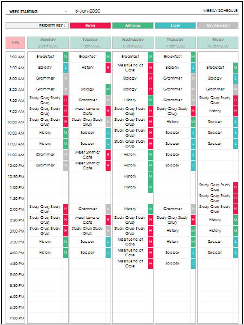 Weekly School Schedule Excel Template Lesson Planner Etsy