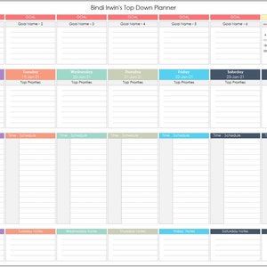 Top Down Planner Excel Template Excel Planner Top Down Tracker Planner ...