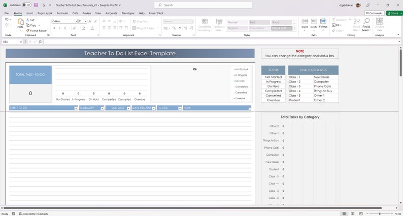 Teacher to Do List Excel Template Teacher Planner Teacher - Etsy
