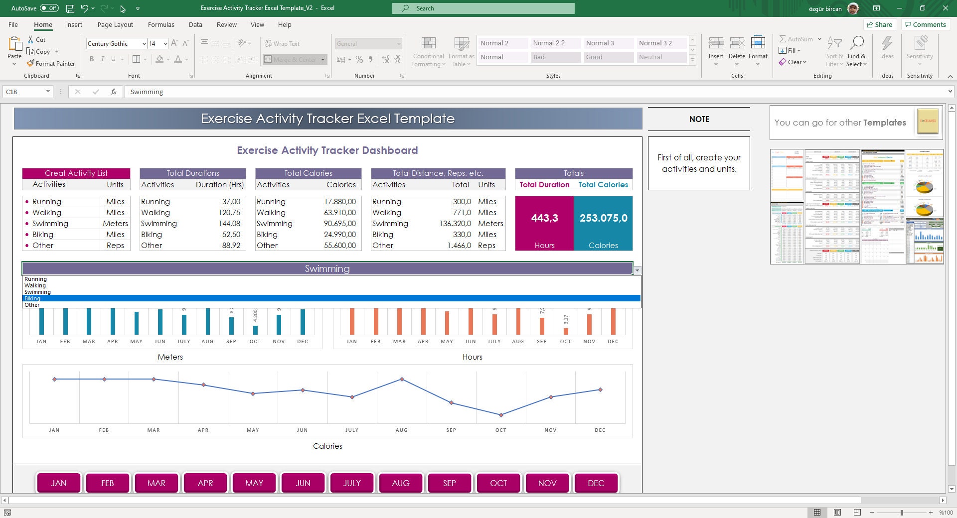 Exercise Activity Tracker Excel Template Workout Log - Etsy UK