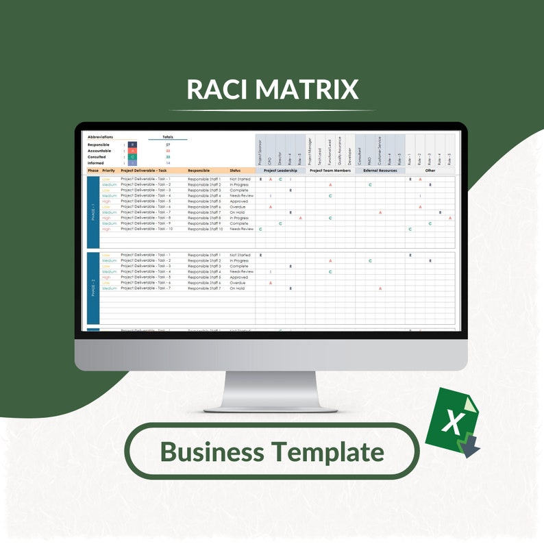 RACI Matrix Excel Template Project Management RACI Matrix - Etsy