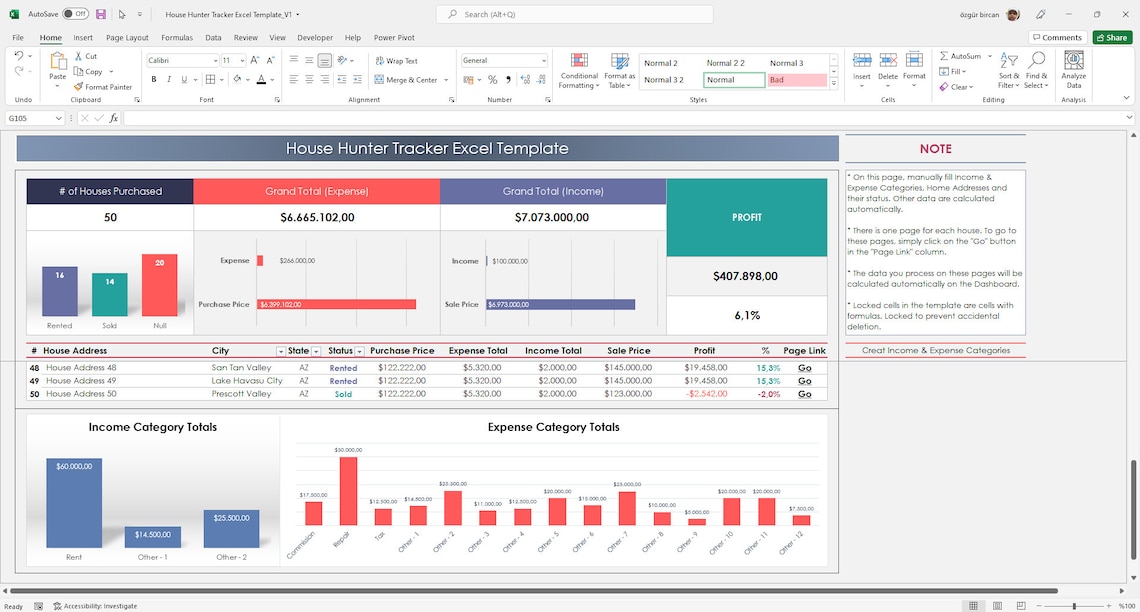 House Hunter Tracker Excel Template House Buying Sales | Etsy