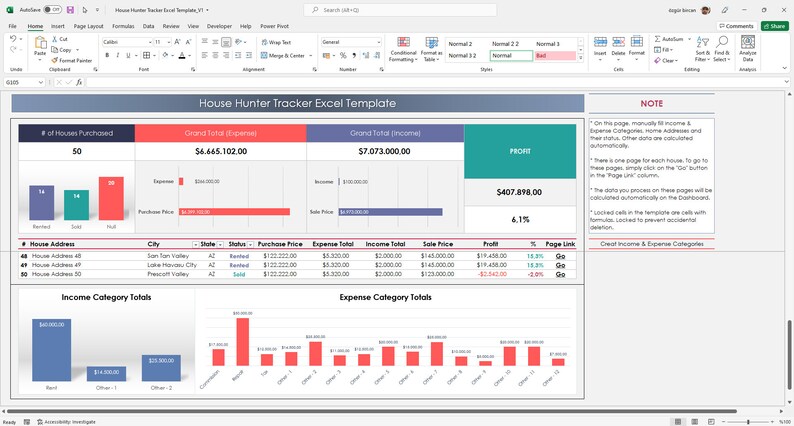 House Hunter Tracker Excel Template House Buying Sales | Etsy