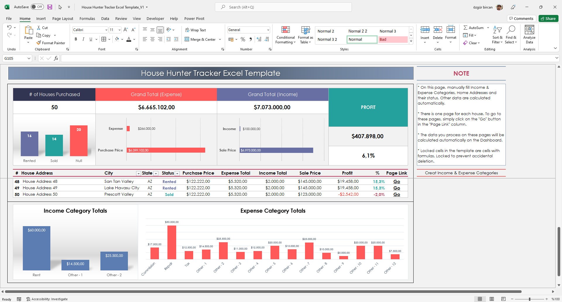 House Hunter Tracker Excel Template House Buying Sales | Etsy