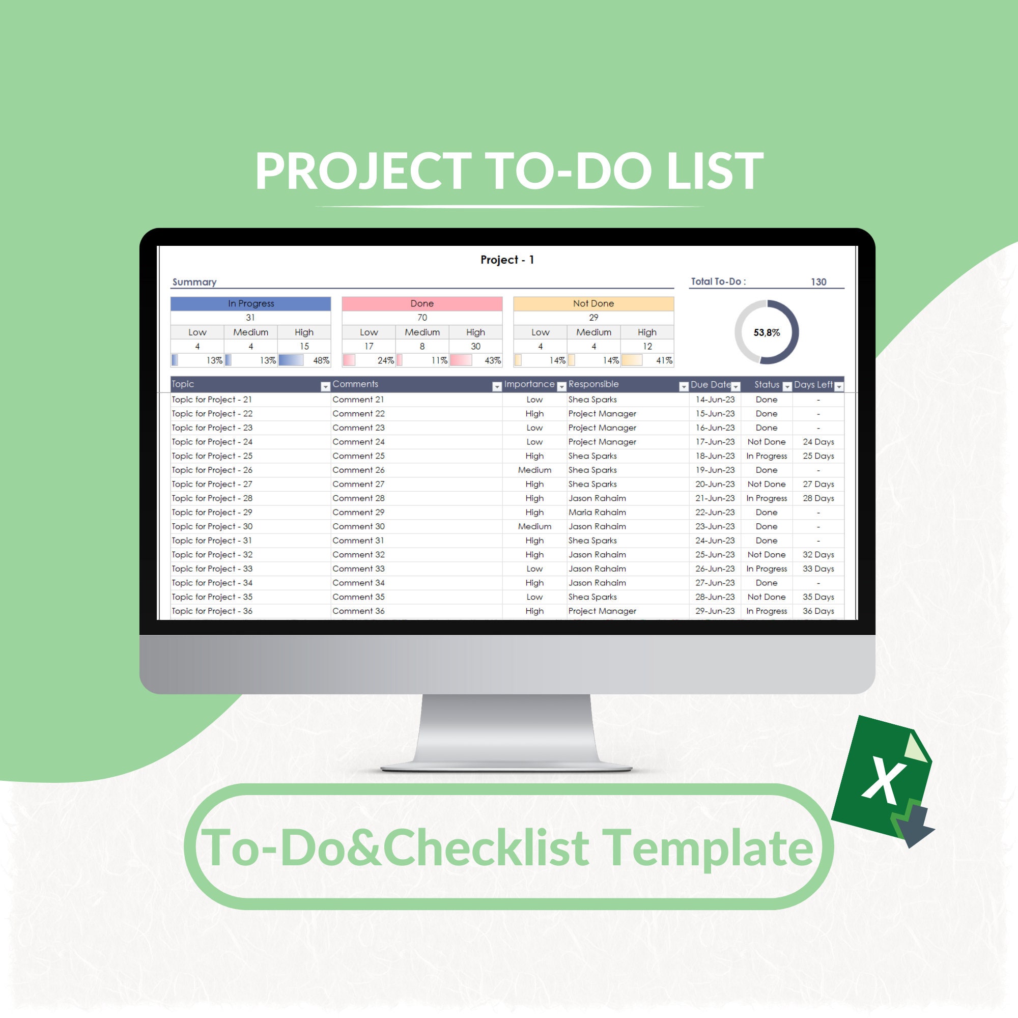 Project Task List Excel Template