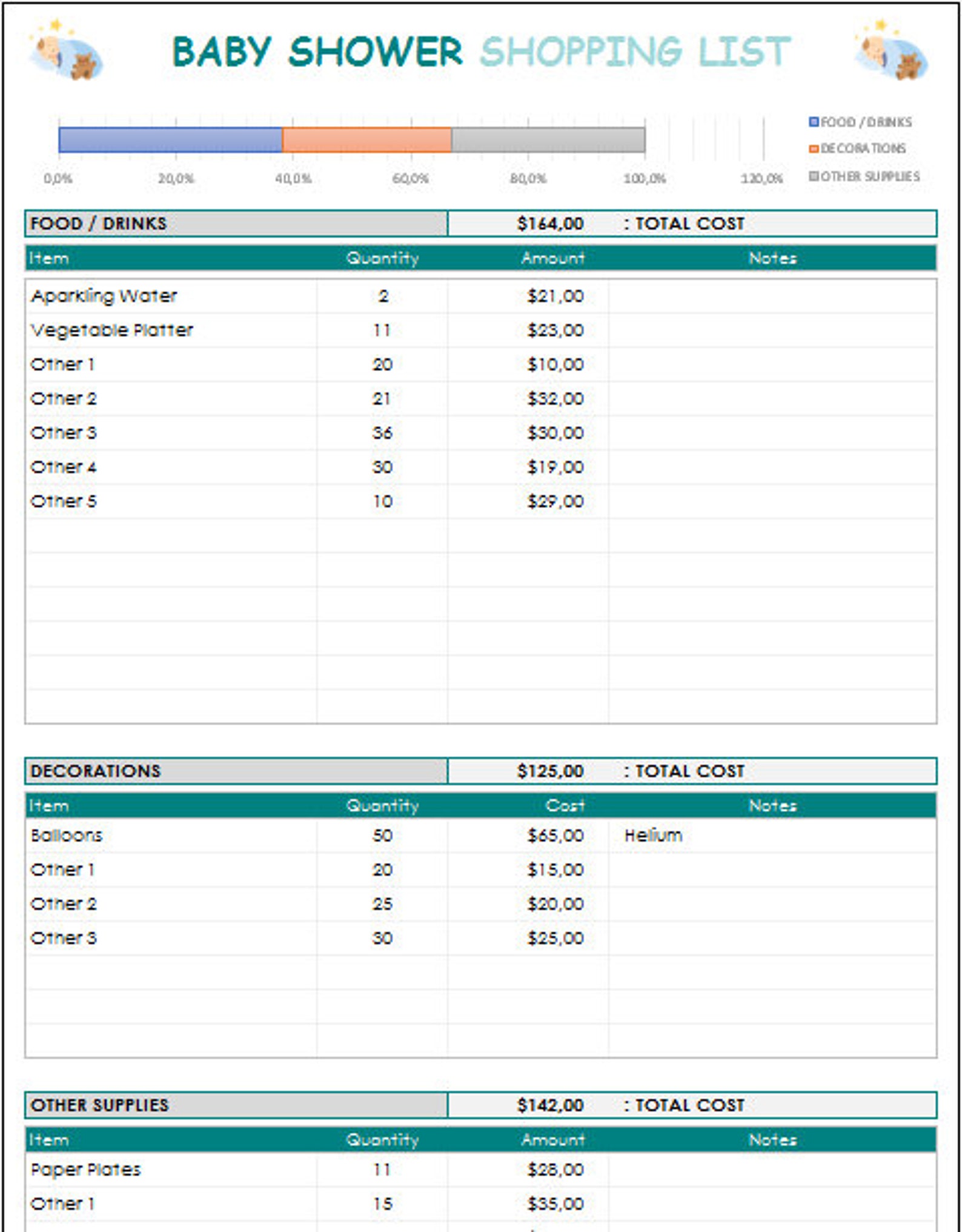 Baby Shower Planner Excel Template Baby Shower Tracker - Etsy