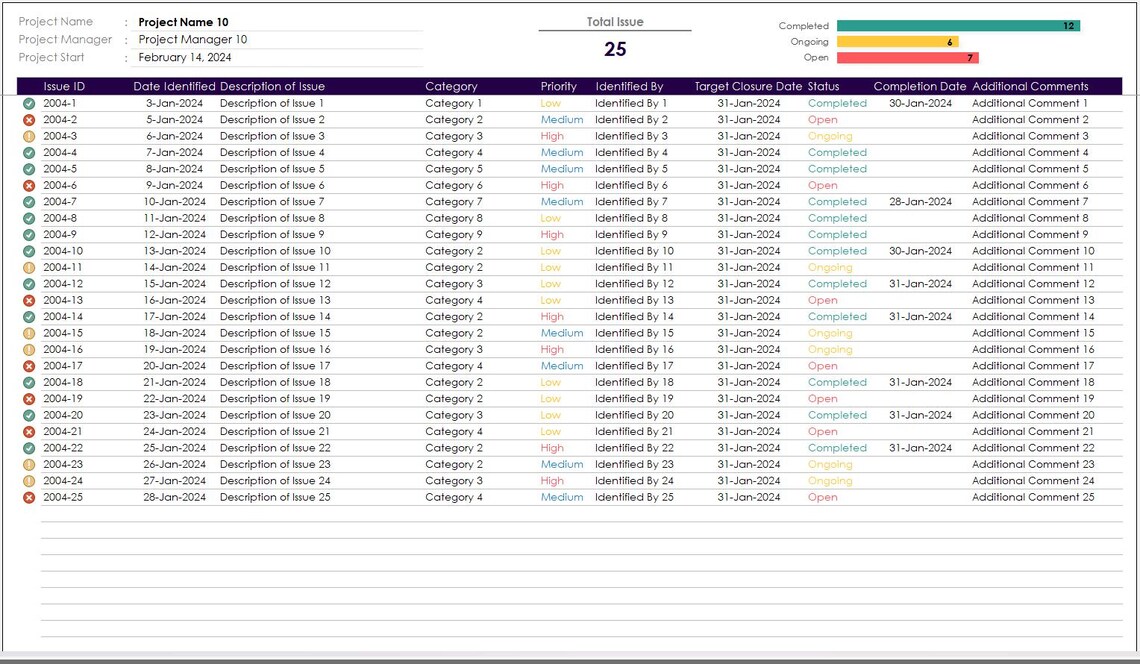 Issue Tracker Excel Template | Project Issue Log & Bug Tracking ...