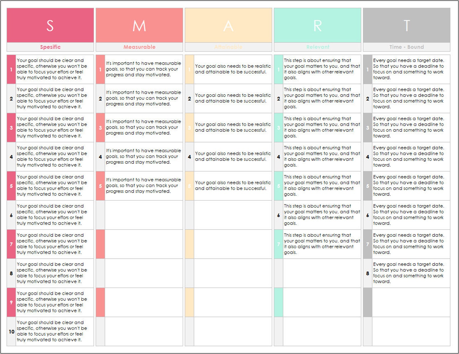 SMART Goal Analysis Excel Template Smart Goal Setting - Etsy Canada