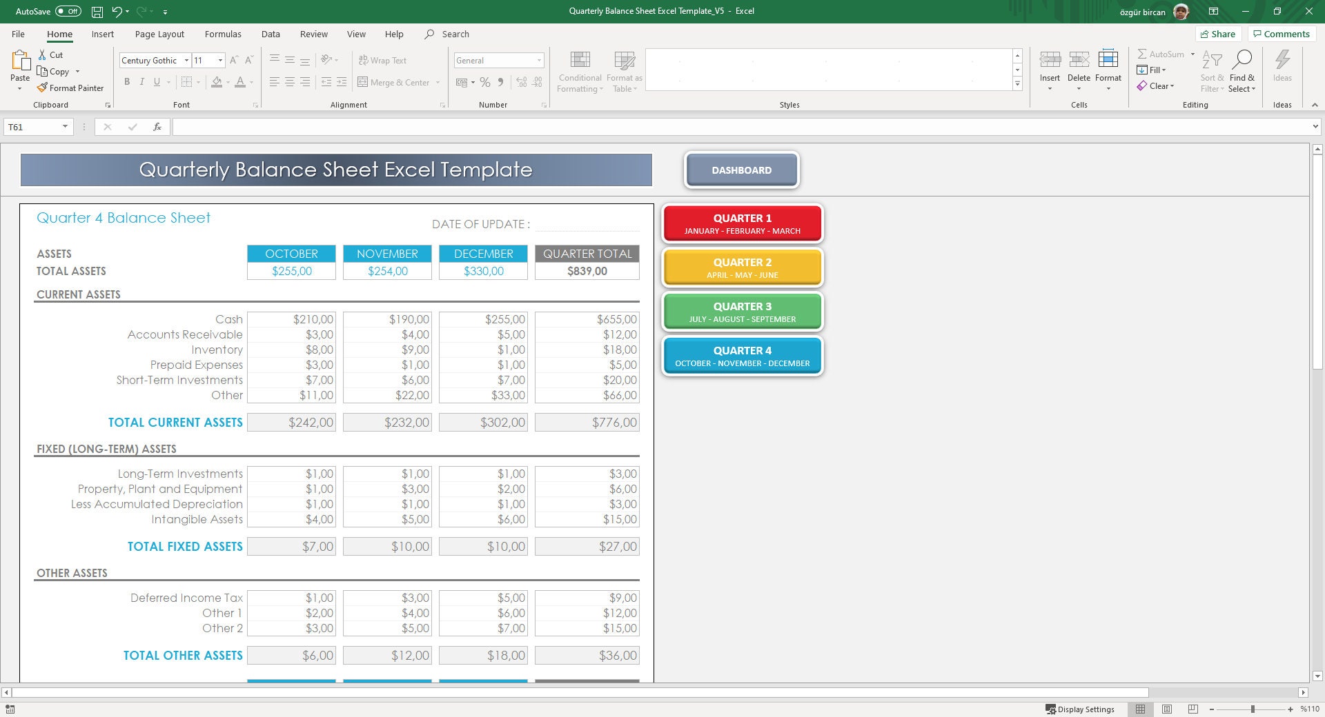 Quarterly Balance Sheet Excel Template Balance Tracker | Etsy Canada