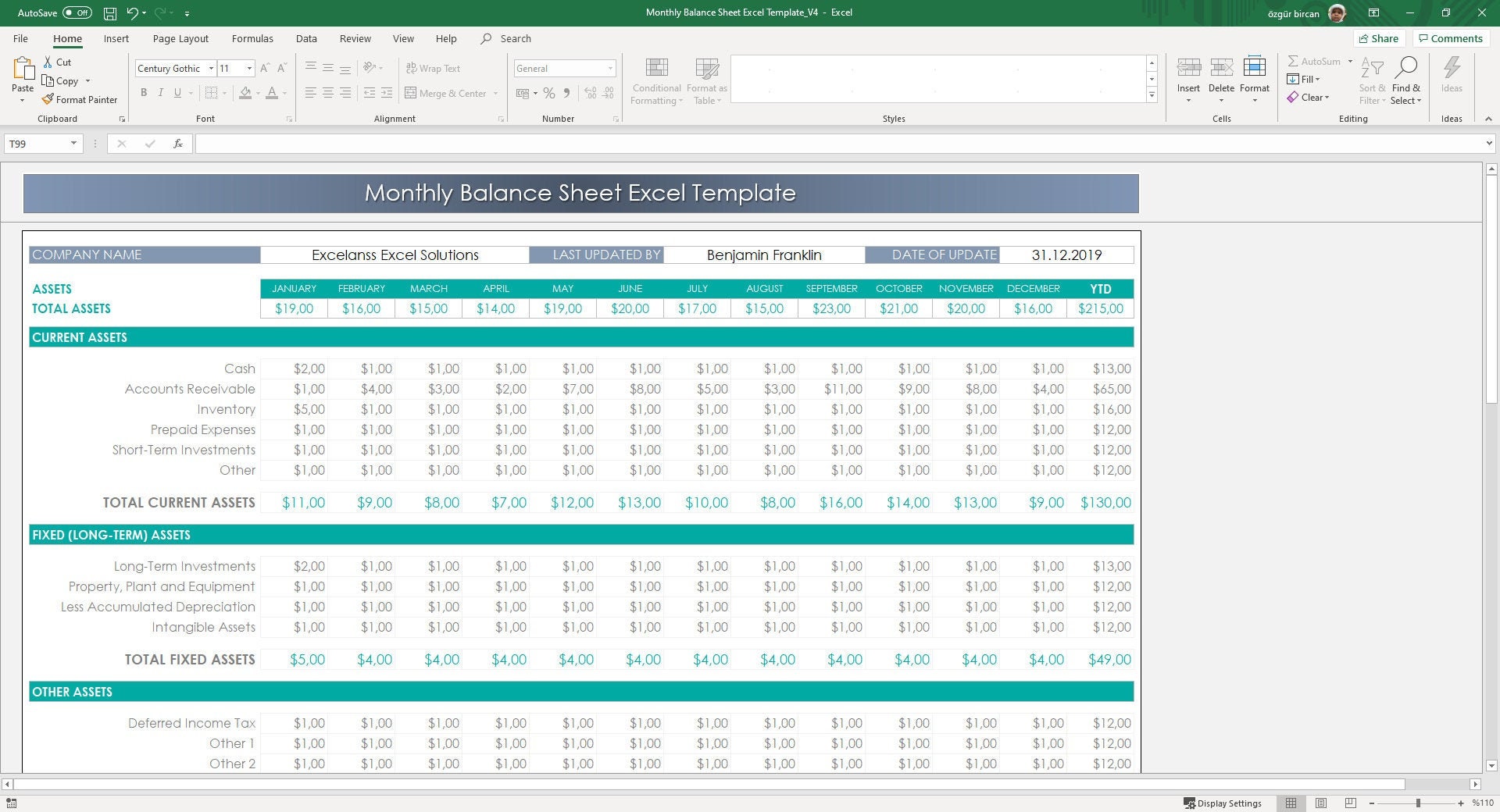 Monthly Balance Sheet Excel Template Finance Tracker - Etsy Canada